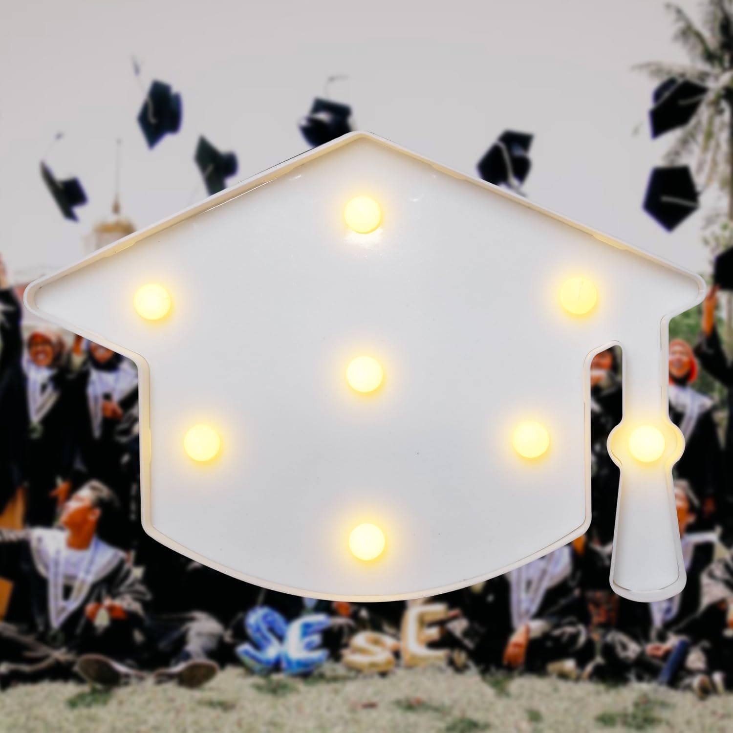 Graduation Cap Decorations Grad Light Up Letters Doctoral Tam Marquee ...