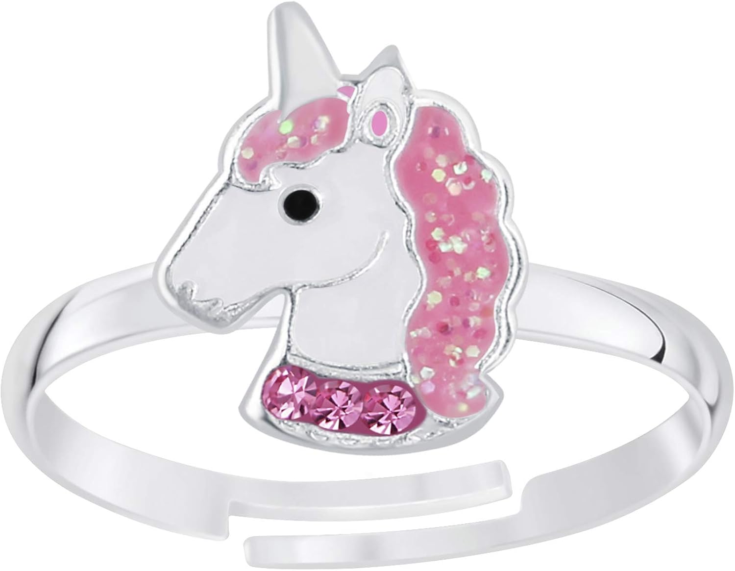 FIVE-D Kinderring Ring Einhorn Kristalle Grösse einstellbar 925 Silber ...