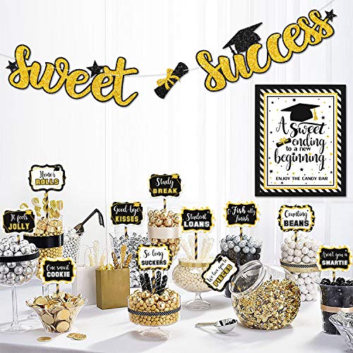Graduation Candy Bar Black and Gold Labels on Sticks Set Graduation ...