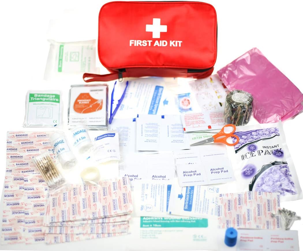 Flow fire 184 Piece First Aid Kit Bag – Including Cold (Ice) Pack, Emergency Blanket, CPR Mask ...