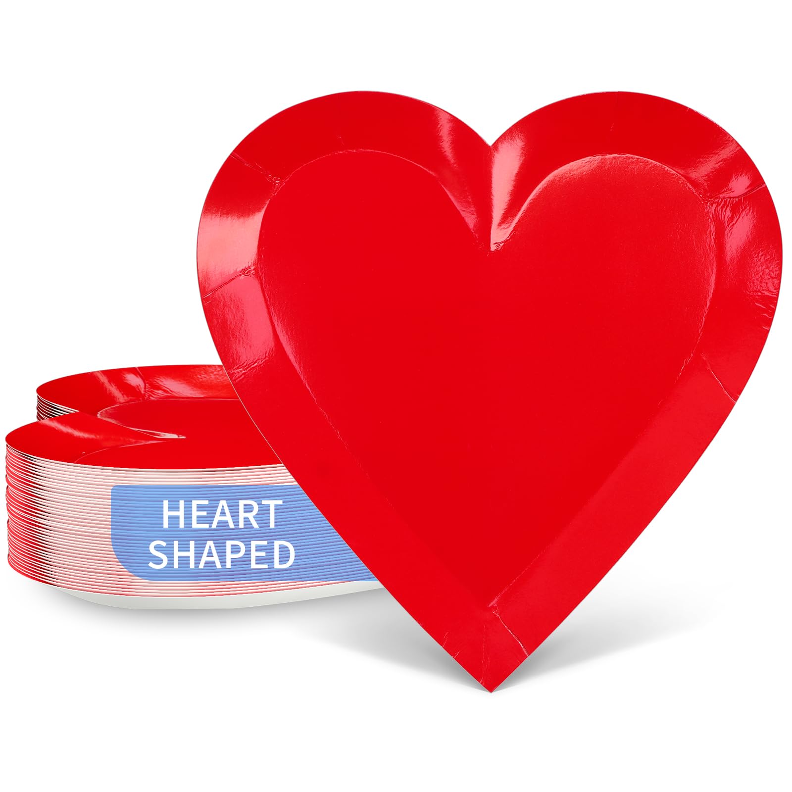DYLIVeS Red Heart Shaped Dessert Plates, 9'' Disposable Love Paper ...
