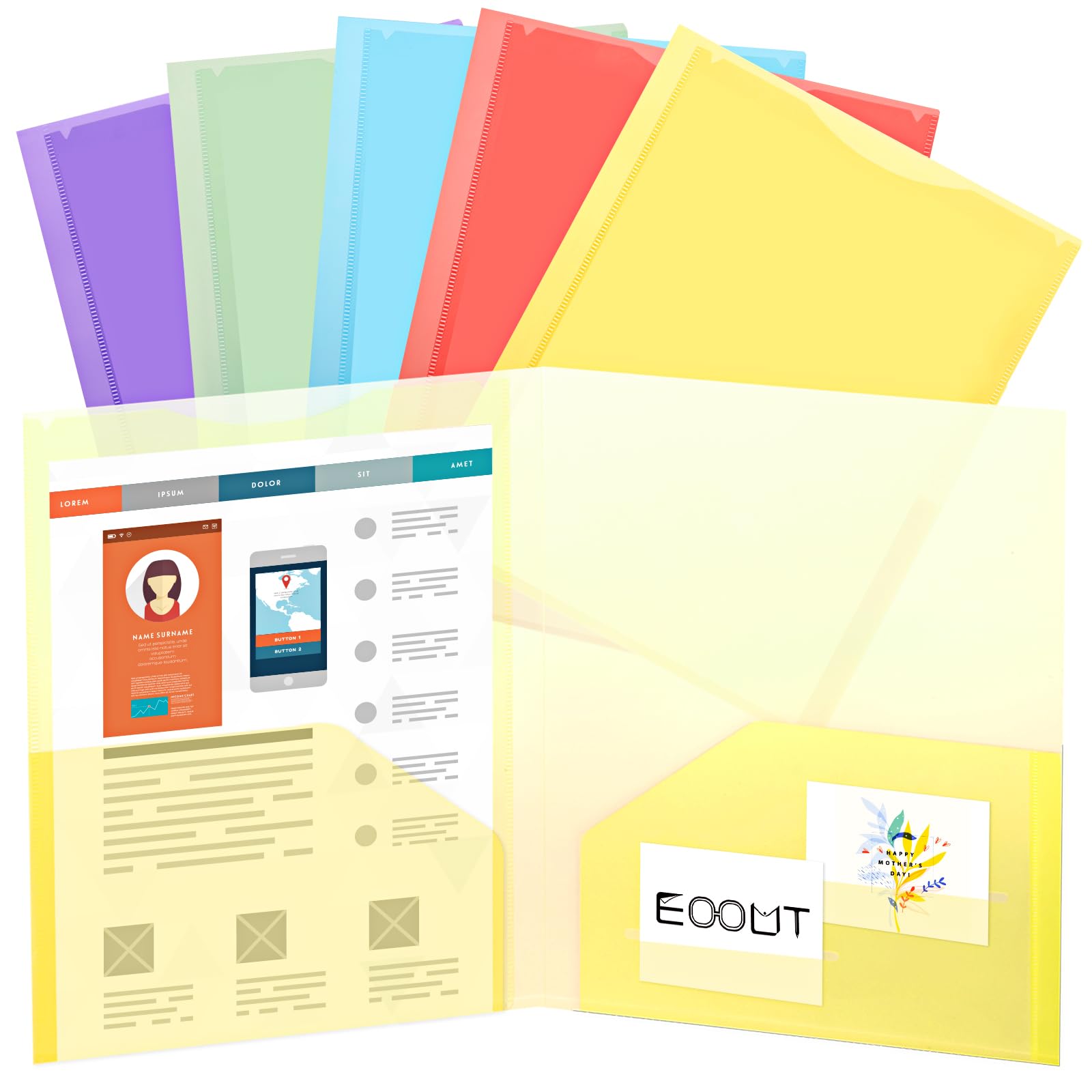 EOOUT 5 Pack File Folders Letter Size Plastic Folders with Clear Front ...