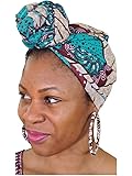 Amazon.com: Red, Turquoise African Print Ankara Head wrap, Tie, scarf ...