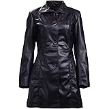 Amazon.com: Dona Michi Leather Women's Long Trench Coat Button Closure ...