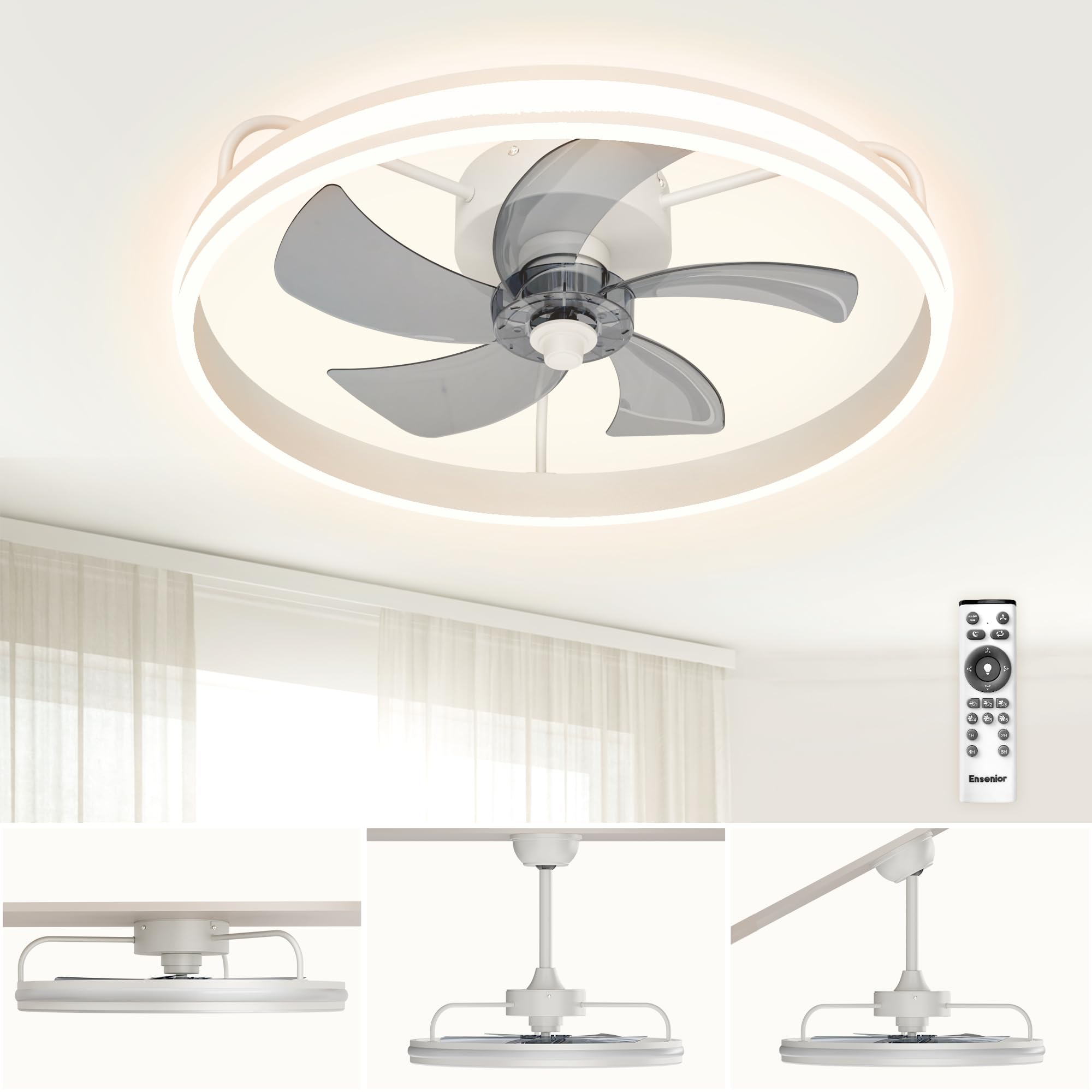 Ensenior 22" Low Profile Ceiling Fan with Light and Remote Control ...