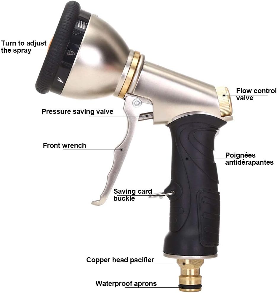 Garden Spray Gun, 9 Adjustable Patterns Multi Water Gun Anti-Slip, Easy ...