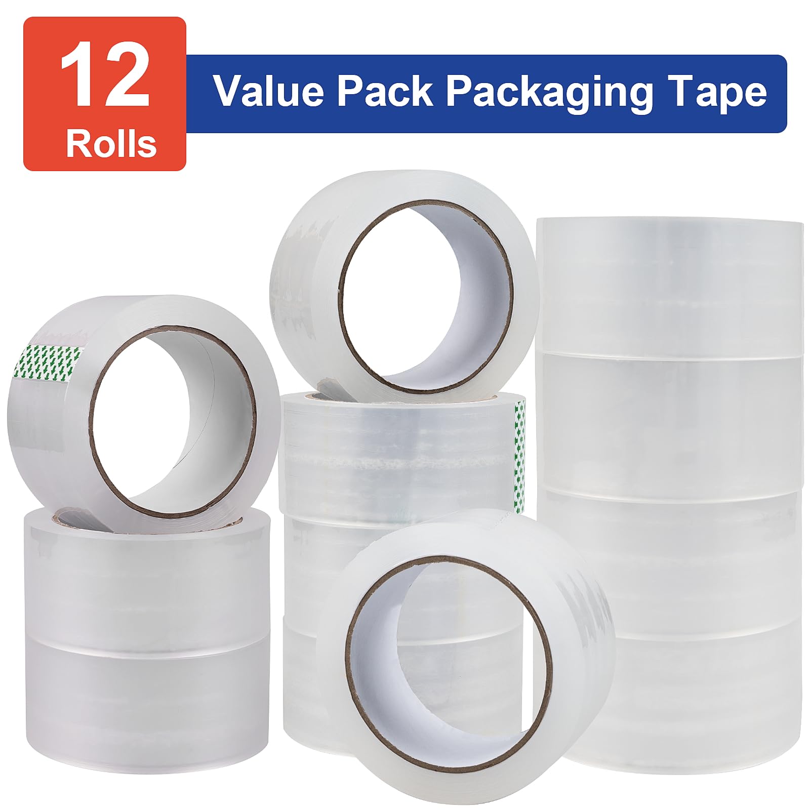 Clear Packing Tape, 12 Rolls Shipping Tape, 2.7mil Packaging Tape, 1.88 ...