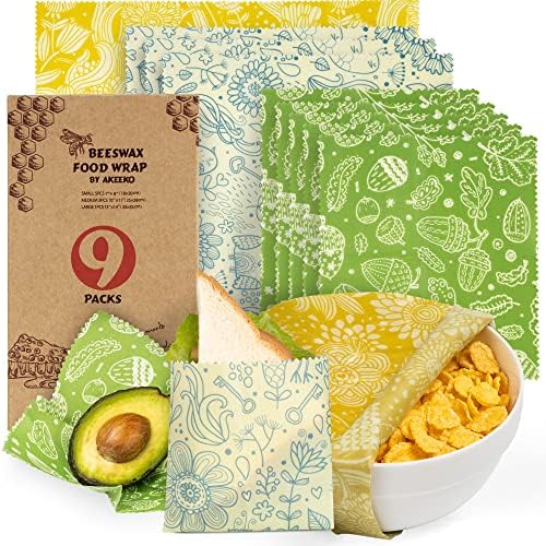 Reusable Food Wraps w/Beeswax Assorted 9 Packs - Eco-Friendly Reusable Wraps, Biodegradable ...