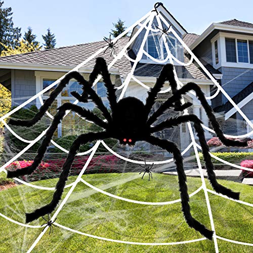 Apsung 275'' Halloween Giant Spider Web Decorations with 60'' Fake ...