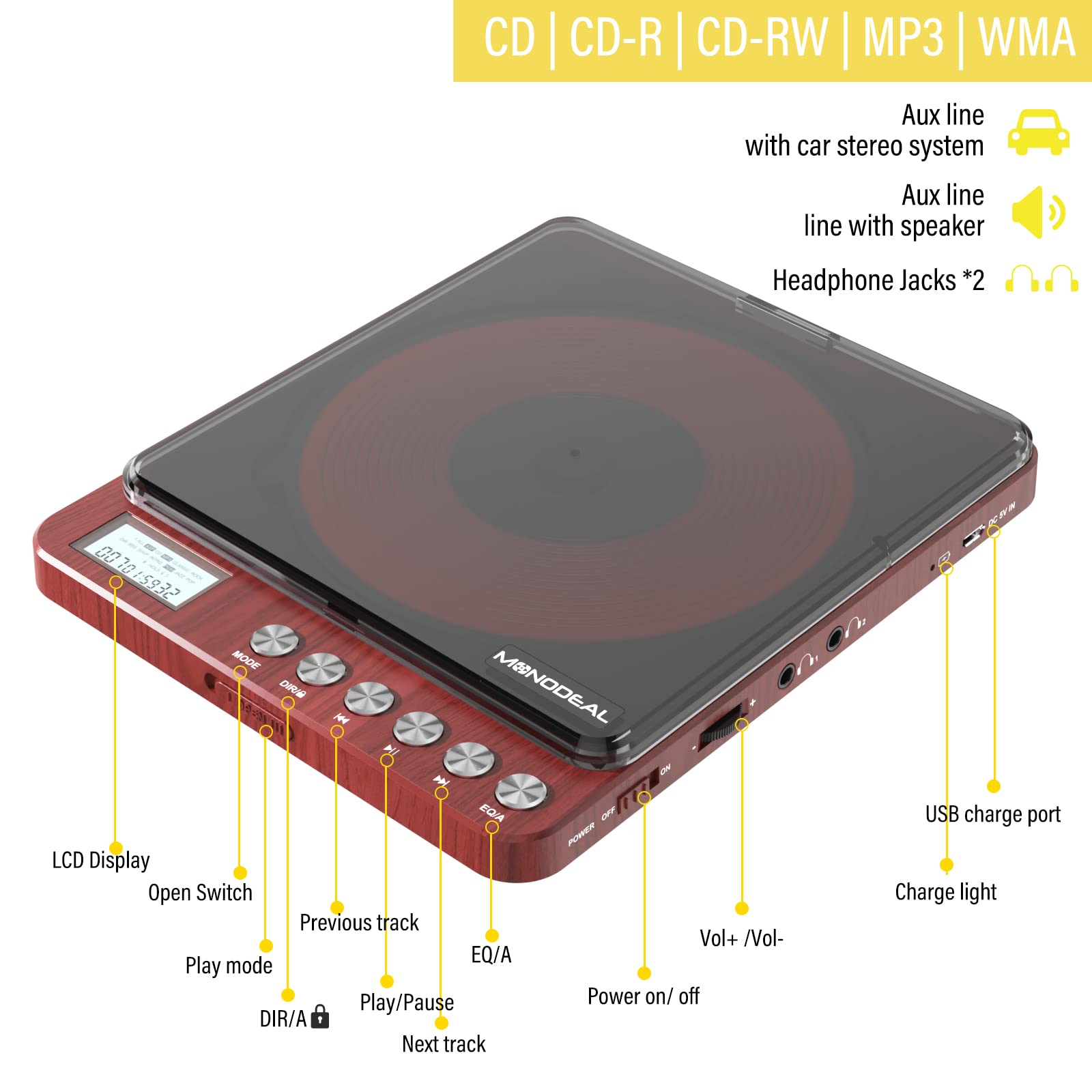 Mua Portable CD Player with Headphones, Monodeal CW605 Compact Design ...