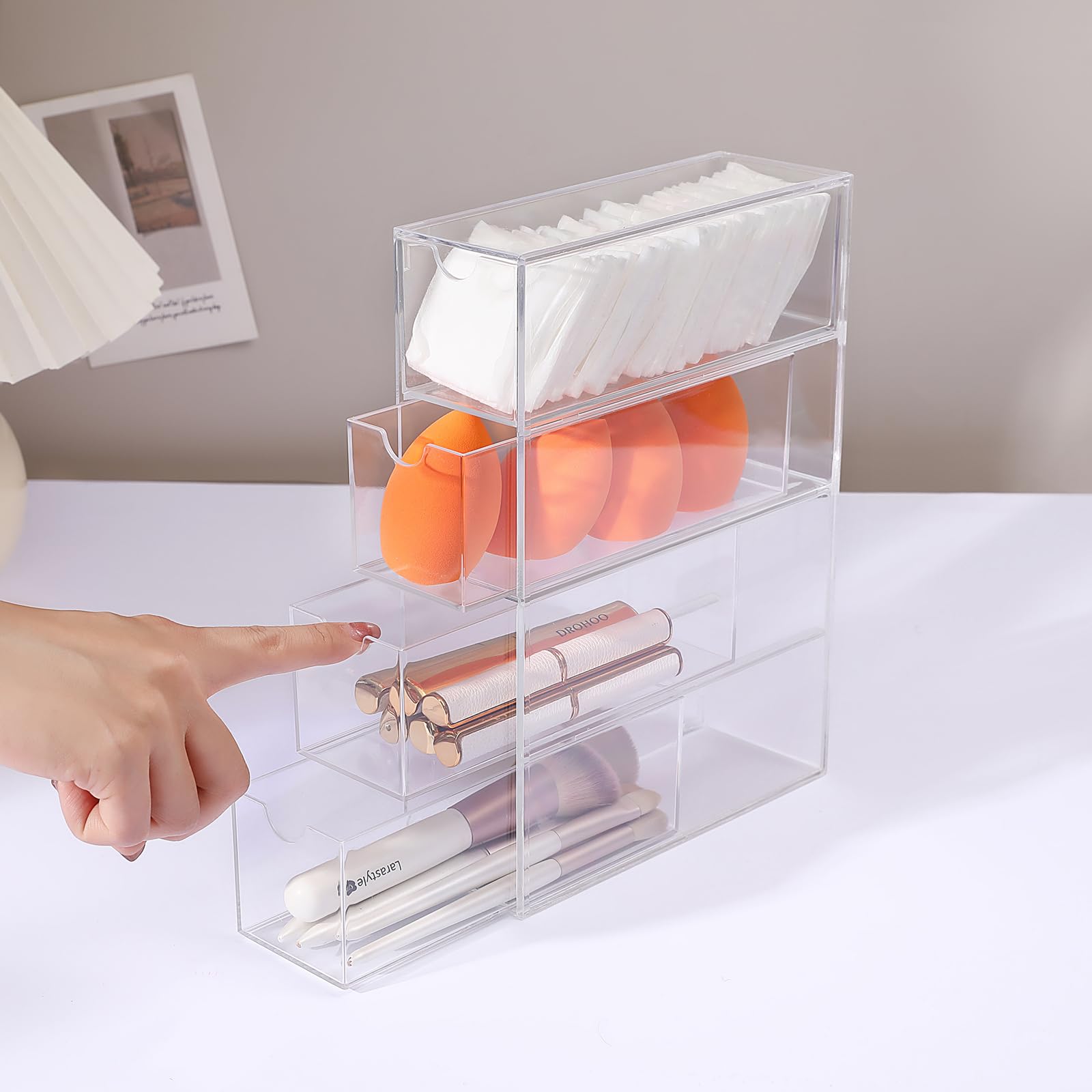 MOTDWKYD Acrylic stackable drawer with small 4 Drawers, Clear ...