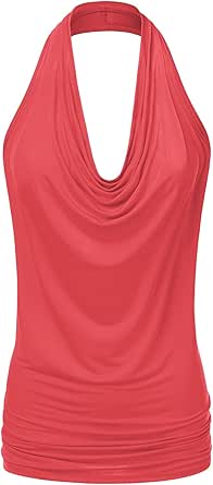 NINEXIS Women's Halter Neck Draped Front Open Back Top at Amazon Women ...