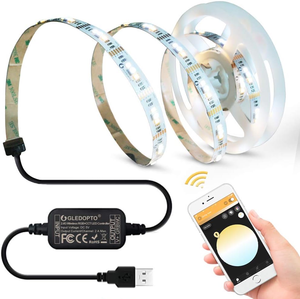 5V ZigBee Mini USB RGB CCT Controller Kit with 2M LED Strip Light TV ...