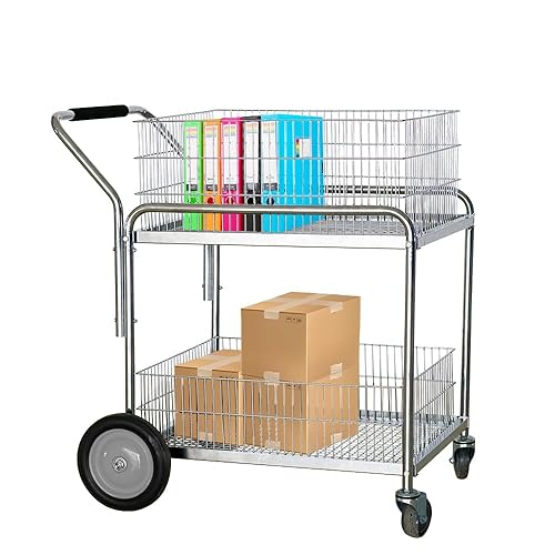 Yeeoy Heavy Duty Wire Mail Cart, Rolling 2 Shelf Basket File Cart with ...
