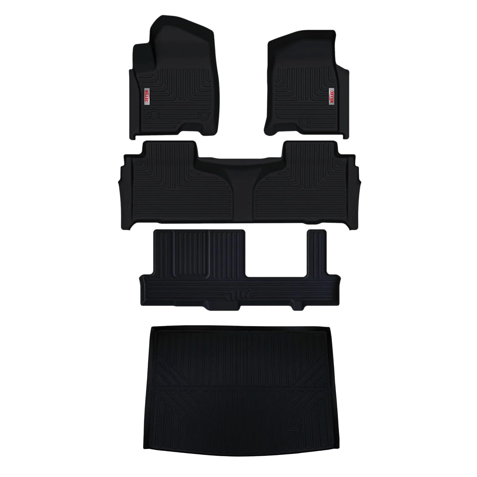 RILLEC All Weather Floor Mats Accessoires 3 Row Liner Set & Cargo Liner ...