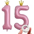 Amazon.com: KEYYOOMY 40 in Big Number 15 Mylar Balloons with Crown ...