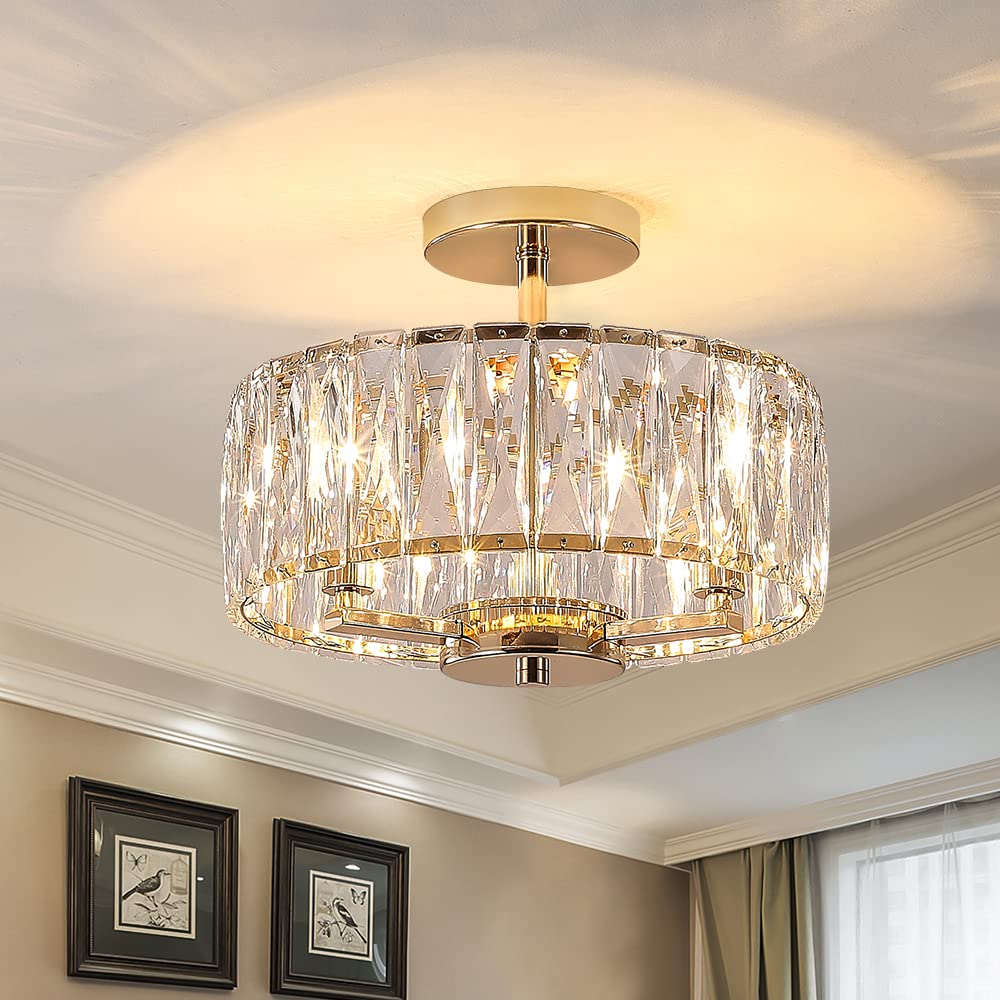 Gopmmy K9 Crystal Gold Chandelier Ceiling Lighting, 3-Lights Modern ...
