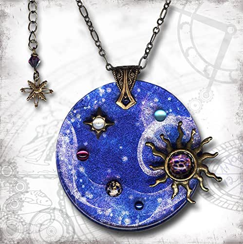 Amazon.com: Outer Space Galaxy Necklace - Purple Cobalt Reversible Art ...