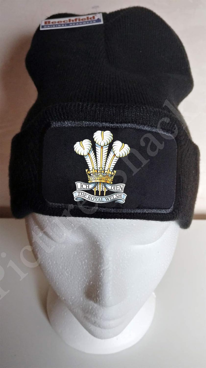 ROYAL WELSH CAP BADGE PRINTED ON A BLACK BEANIE HAT/CAP: Amazon.co.uk ...