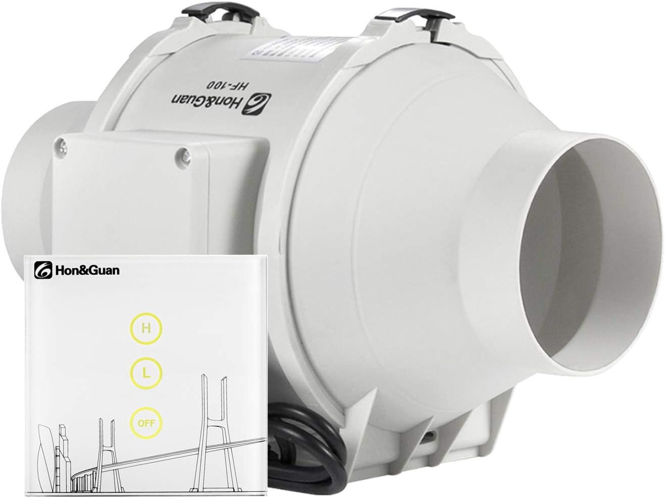 Hon&Guan 100mm Rohrventilator Rohrlüfter mit Wireless Controller - Mischdurchfluss ...