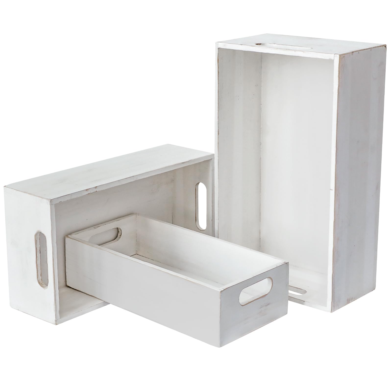 JUMBO HUMBLE Wooden Crates, Set of 3 Rustic White Wooden Box Farmhouse ...