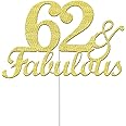 Amazon.com: 62 & Fabulous Cake Toppers Gold Glitter, Happy 62nd ...