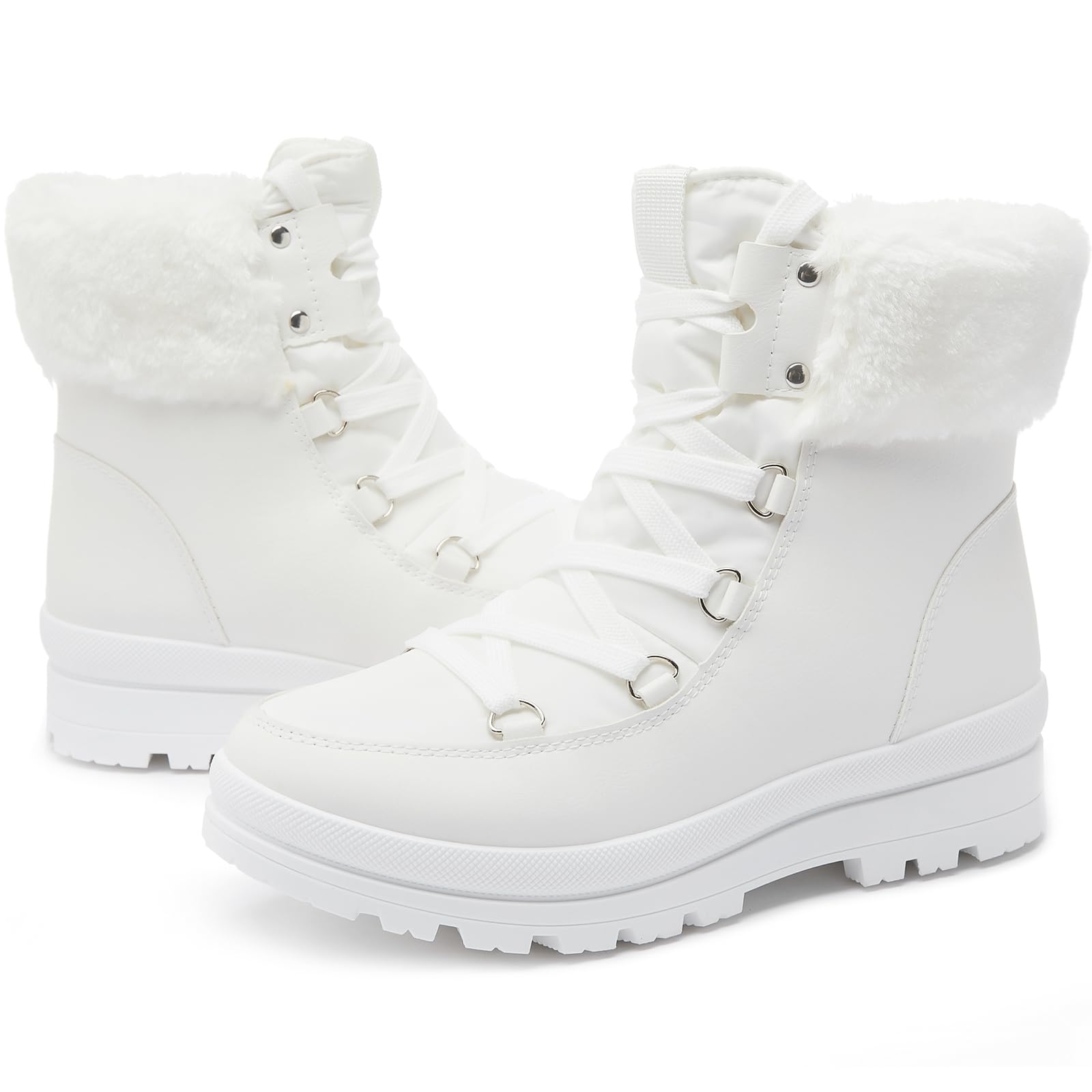 hash bubbie Women's Fuzzy Mid-Calf Snow Boots Lace up Combat Boots ...