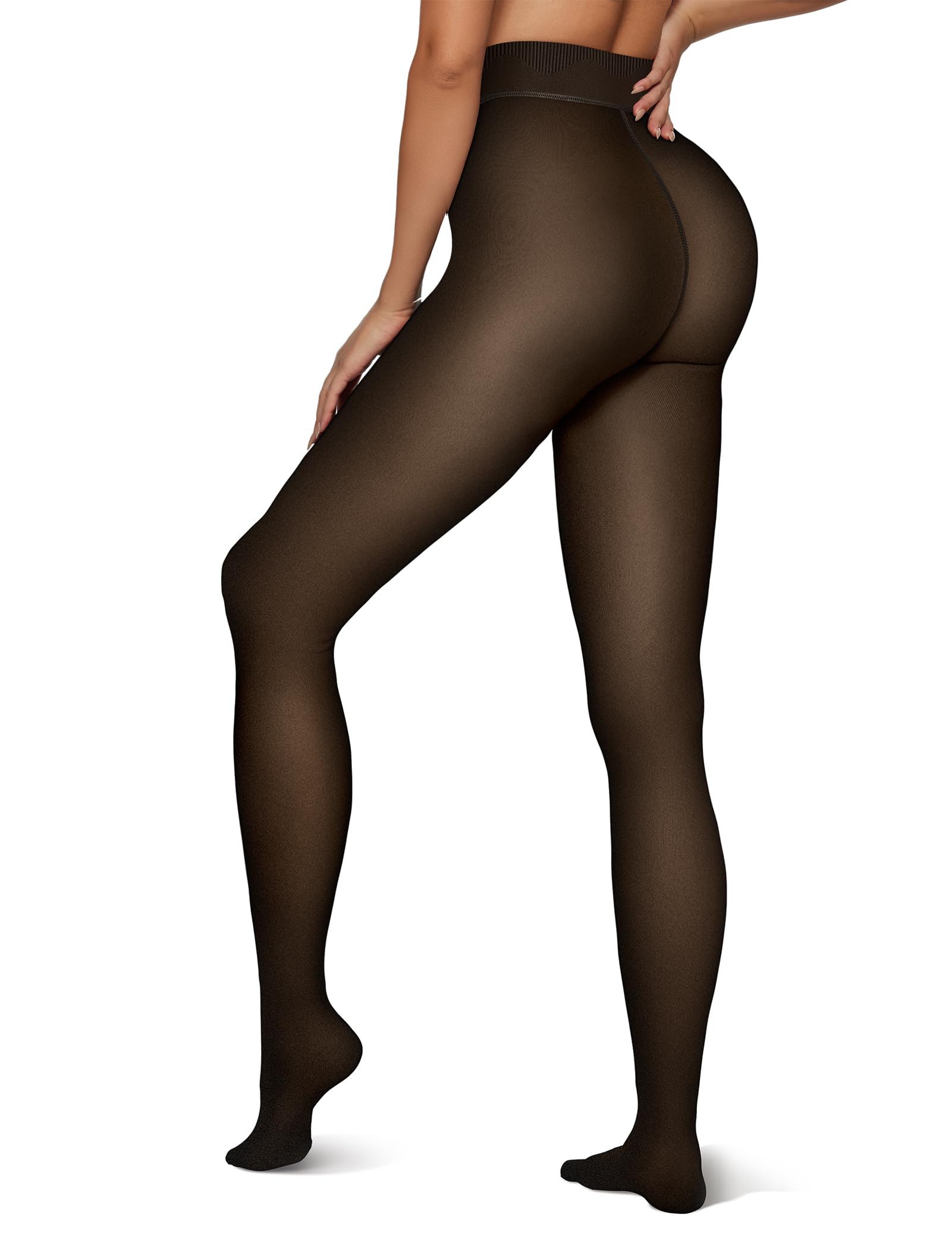 Vertvie Women's Fleece Lined Tights Sheer Fake Translucent One Seam ...