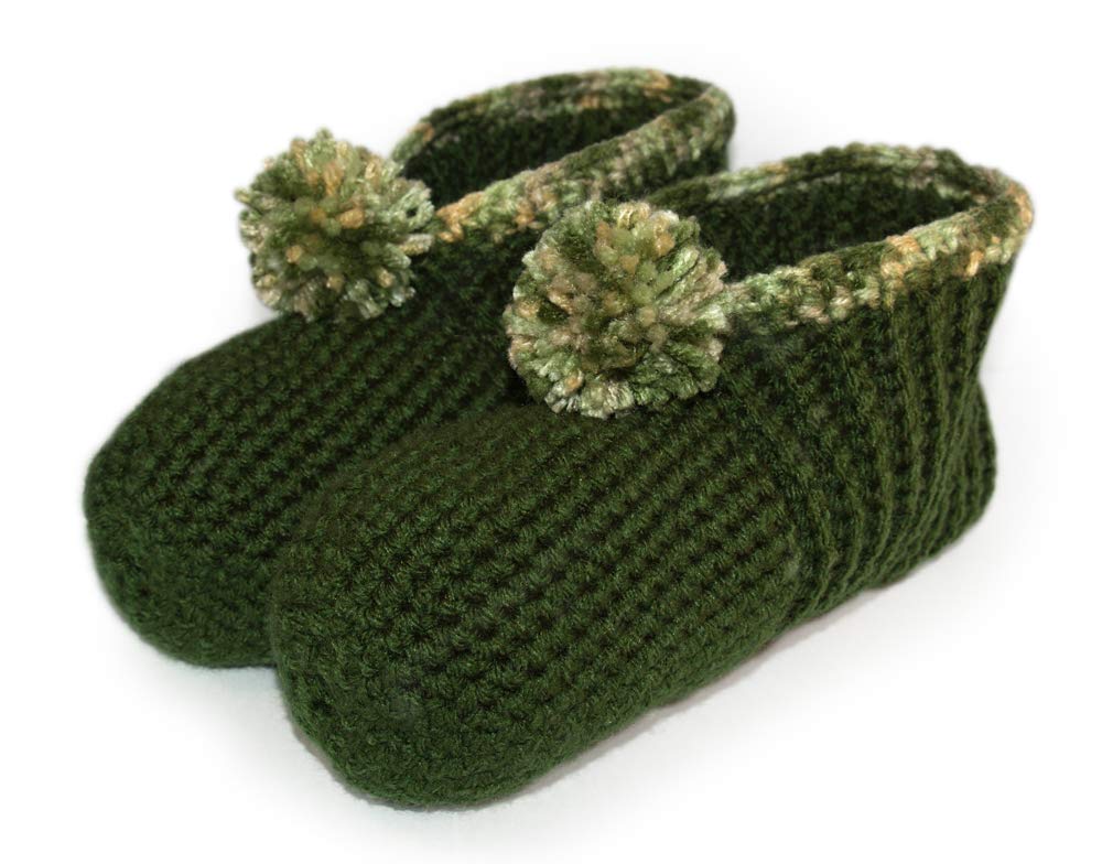 Amazon.com: Hunter Green Crocheted Slippers, Mens Slippers, Adults ...