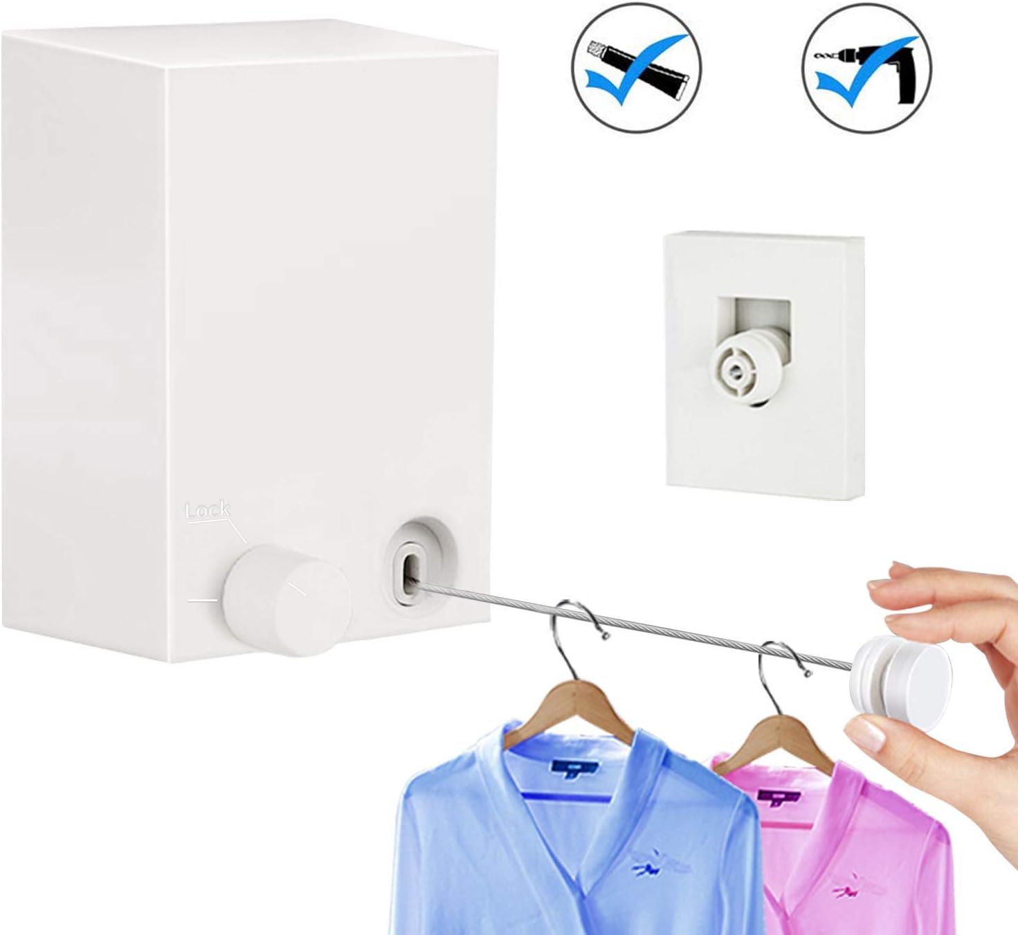 Florvine Clothes Drying Line, Retractable Washing Line Stainless Steel ...