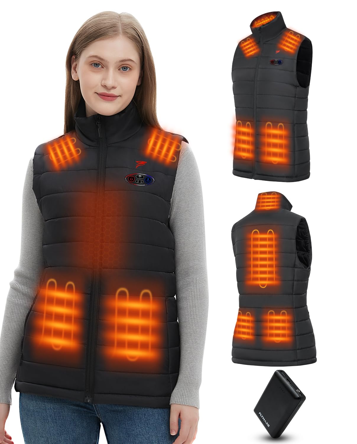 Flyhare Women's Heated Vest with 14400 mAh Battery Pack Included, 8 ...