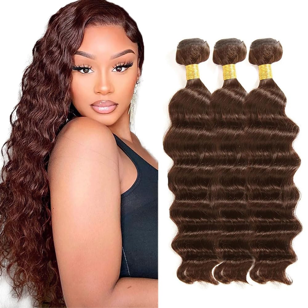 Dark Brown Bundles Color 4 Deep Wave Human Hair Bundles 18 20 22 Inch ...