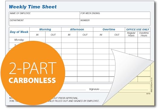Weekly Employee Time Sheet Pad, 2-Part Carbonless Duplicate White ...