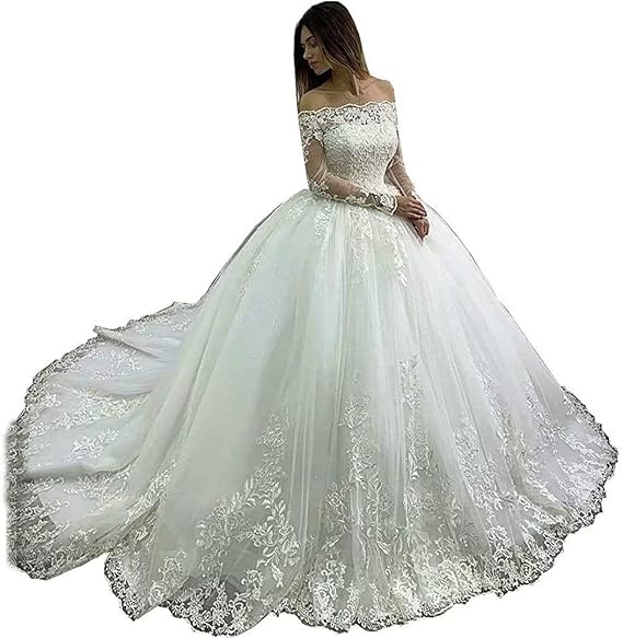 Amazon.com: Melisa Elegant Shoulderless Long Sleeves Bridal Ball Gowns ...