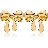 Amazon.com: Gold Sliver Bow Earrings for Women Trendy Ribbon Stud Bow Statement Earrings Jewelry ...