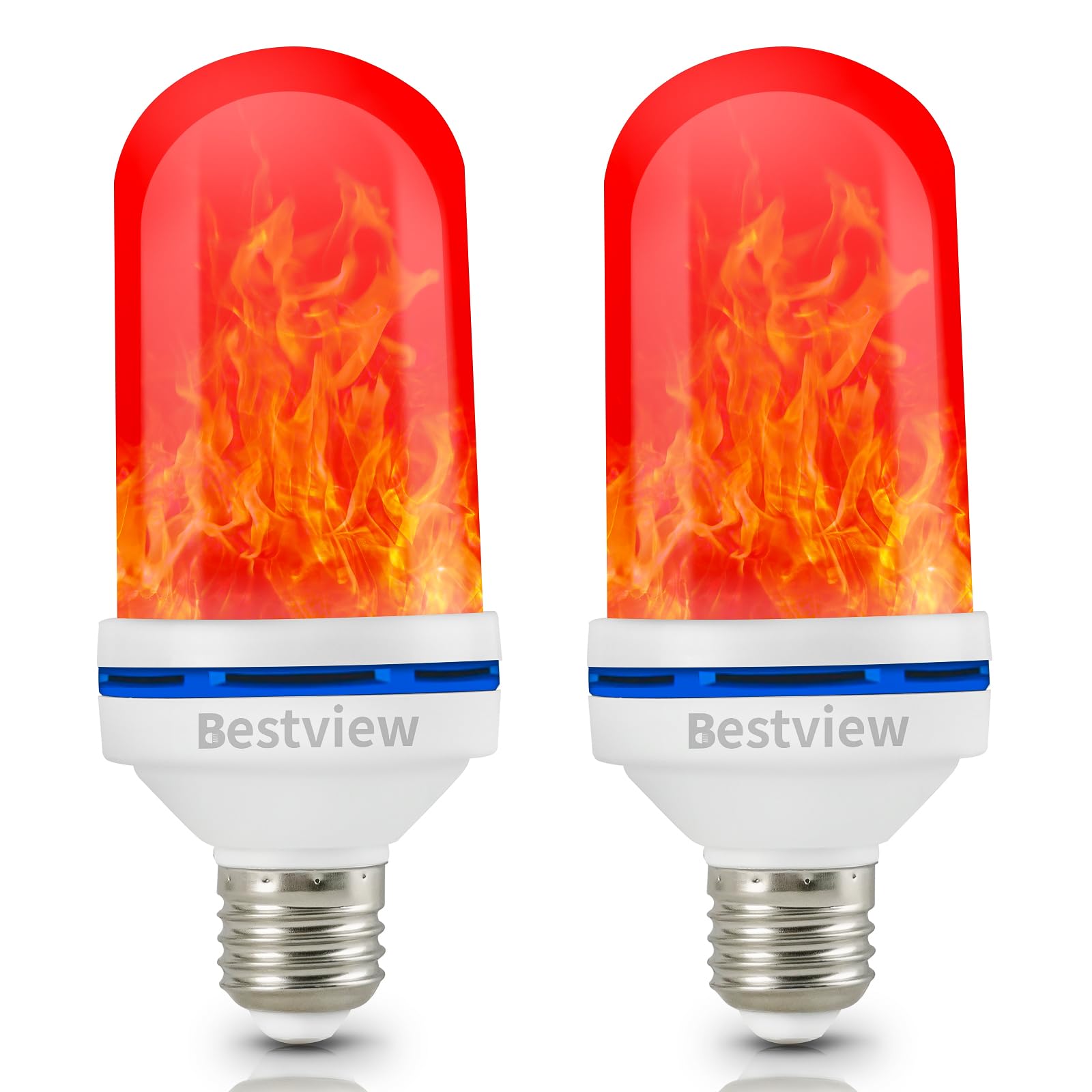 Bestview LED Flame Effect Light Bulbs,4 Modes Smart E26/E27 Base ...