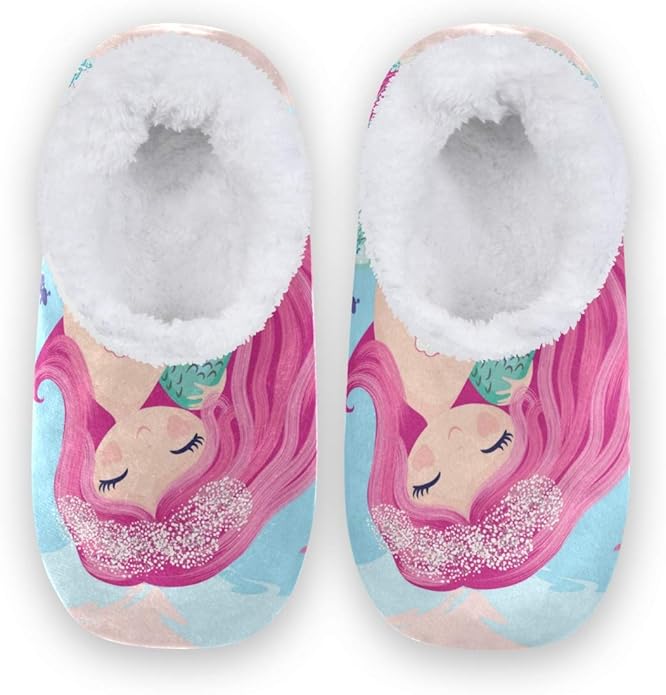Qmxo Sea Pink Mermaid Fish Seashells Slippers for Women and Men, Womens ...