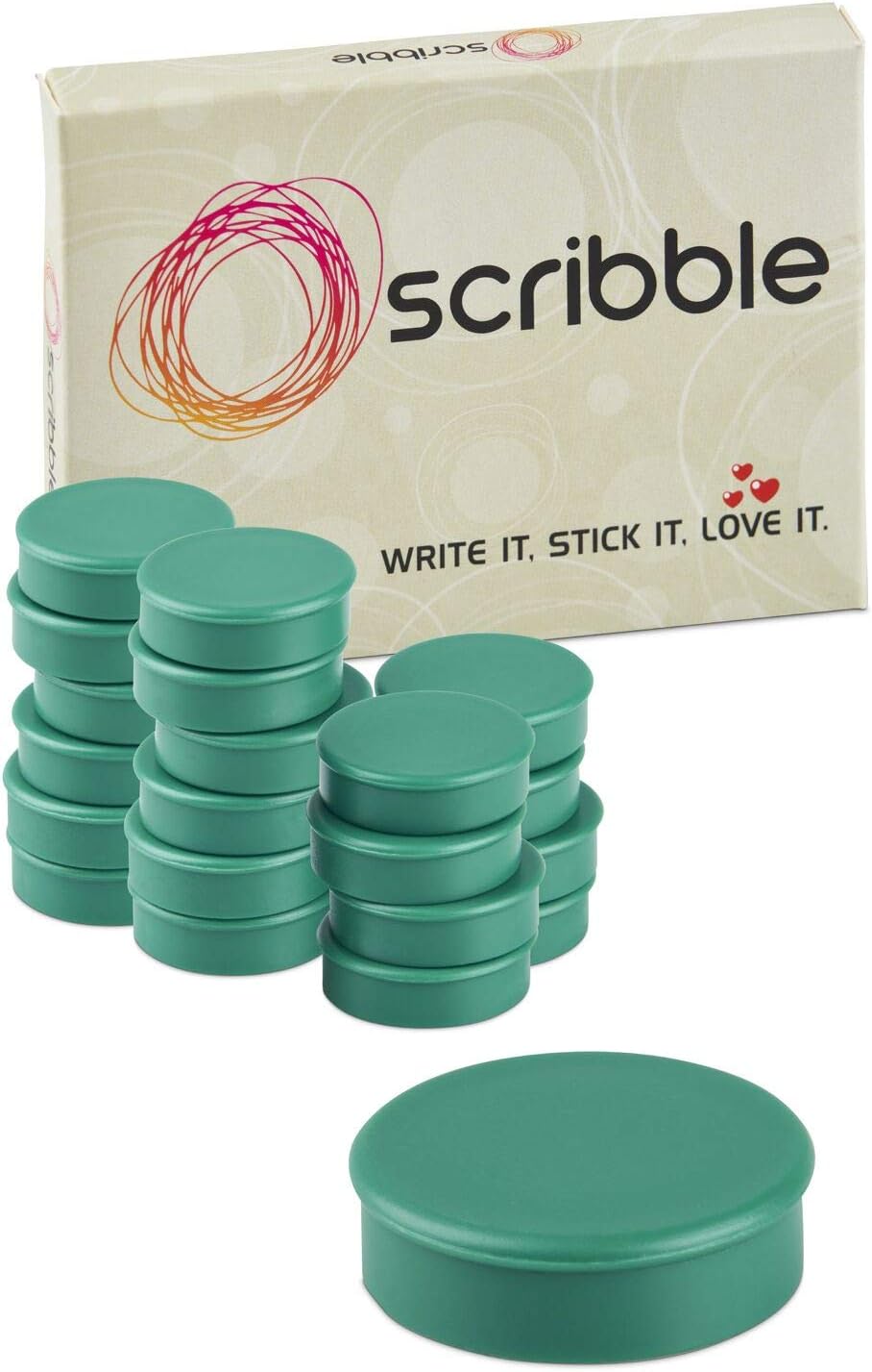 Scribble 25mm Green Office Magnets (20 Pack), Colourful Round ...