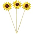 Amazon.com: RLECS 24pcs Sunflower Cupcake Topper Sunflower Toothpicks ...