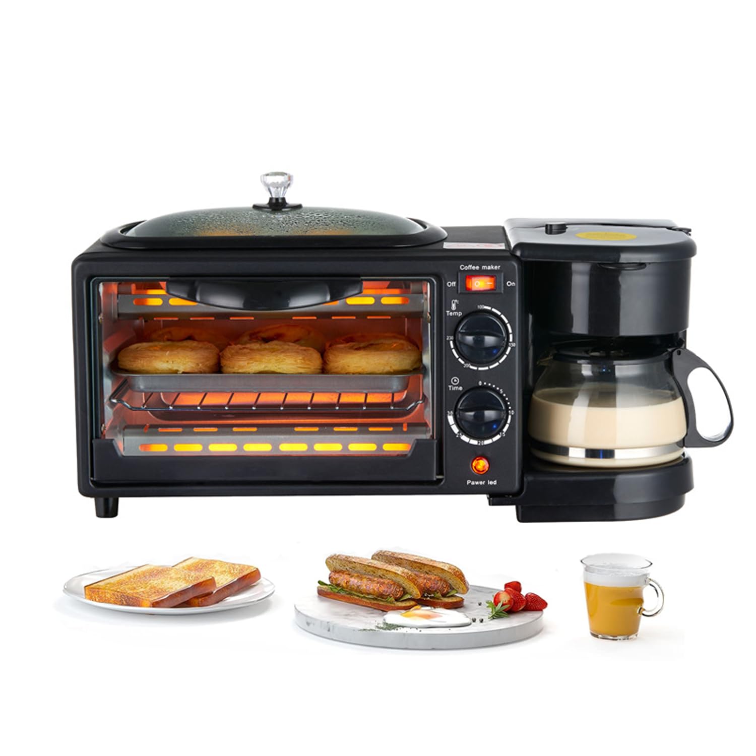 3 in 1 Breakfast Station, Toaster with Frying Pan, Portable Oven ...