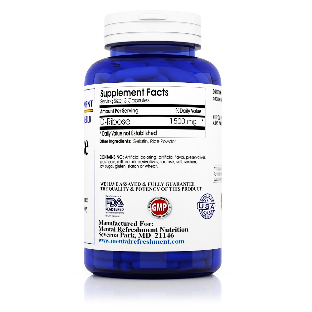 D-Ribose - 1500 mg 180 Count - ATP Supplement - Increased Bioenergy and ...