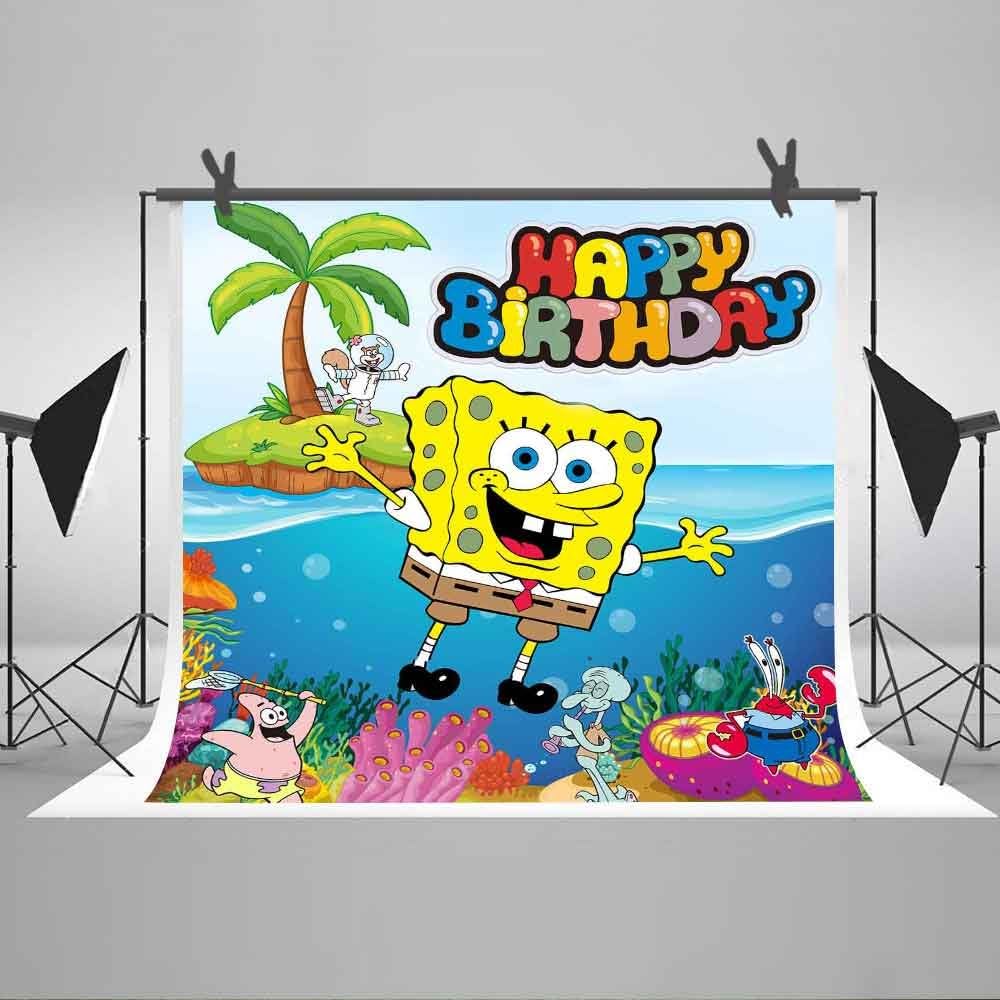 10X10ft Happy Birthday Backdrop Cartoon Spongebob Seabed Photography ...