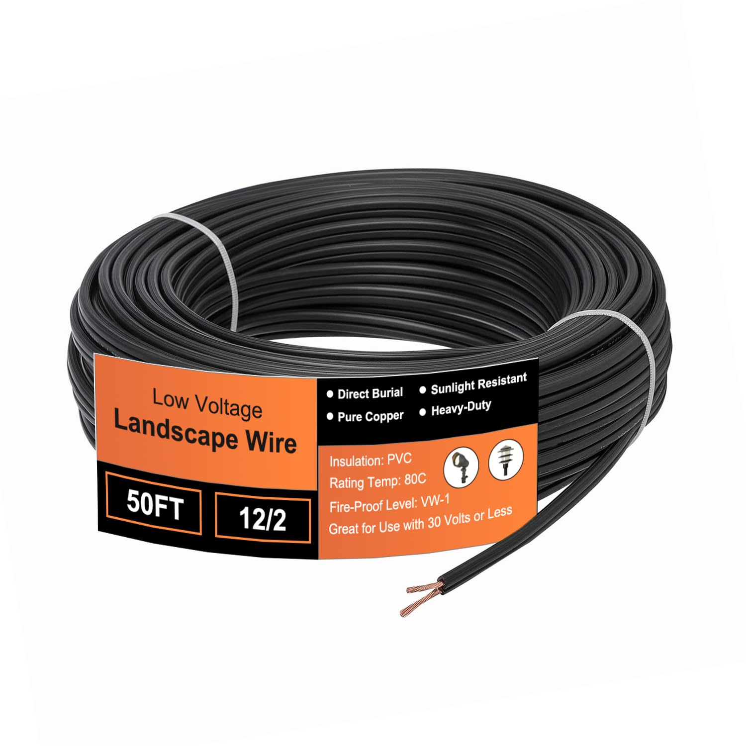 UBOORY 12 Gauge Wire 2 Conductor 50FT, 12/2 Low Voltage Landscape Wire ...