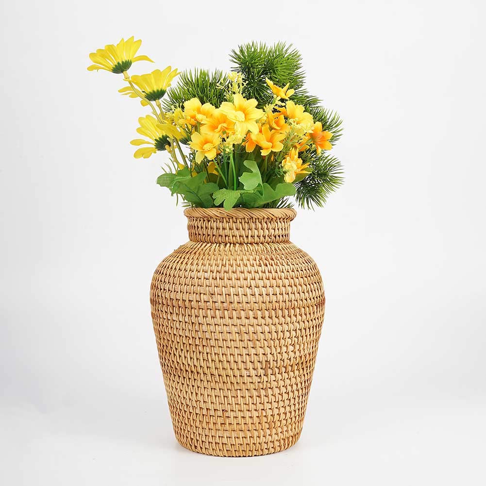 Rattan Vase Country Rustic Style Handmade Woven Plant Flower Vase ...