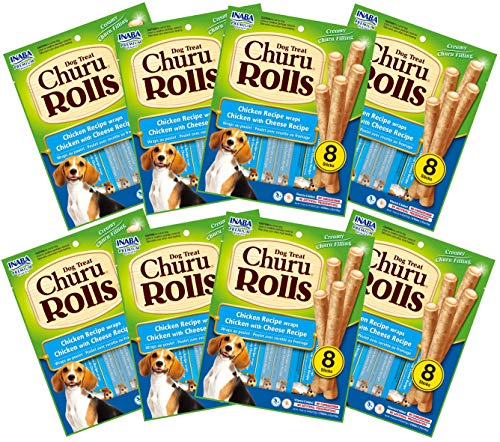 INABA Churu Rolls for Dogs, Grain-Free, Soft/Chewy Baked Chicken Wrapped Churu Filled Dog Treats ...
