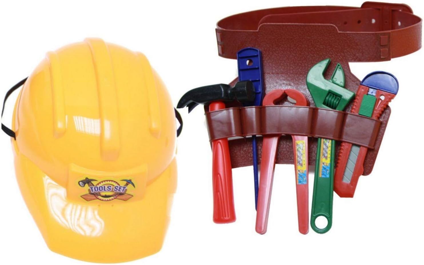 Plastic Construction Helmet Toy Hard Hat Builder Workman Tool Belt With ...
