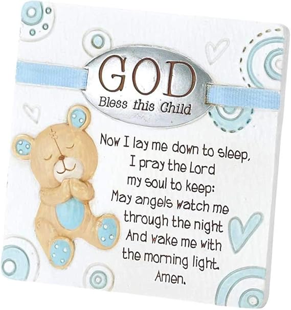 Amazon.com: Dicksons Boy God Bless This Child Baby Blue 4 x 4 Resin ...