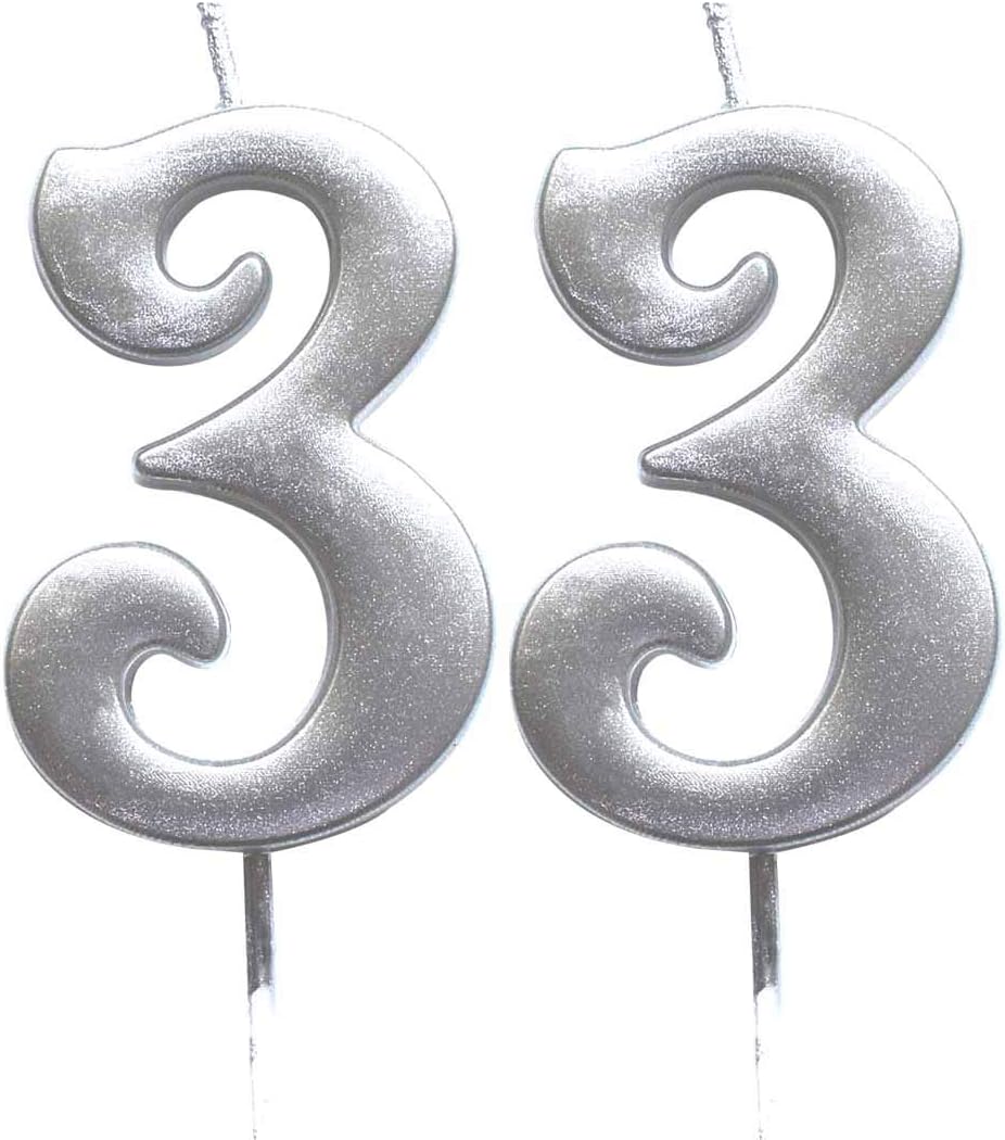 Amazon.com: MAGJUCHE Silver 33rd Birthday Numeral Candle, Number 33 ...