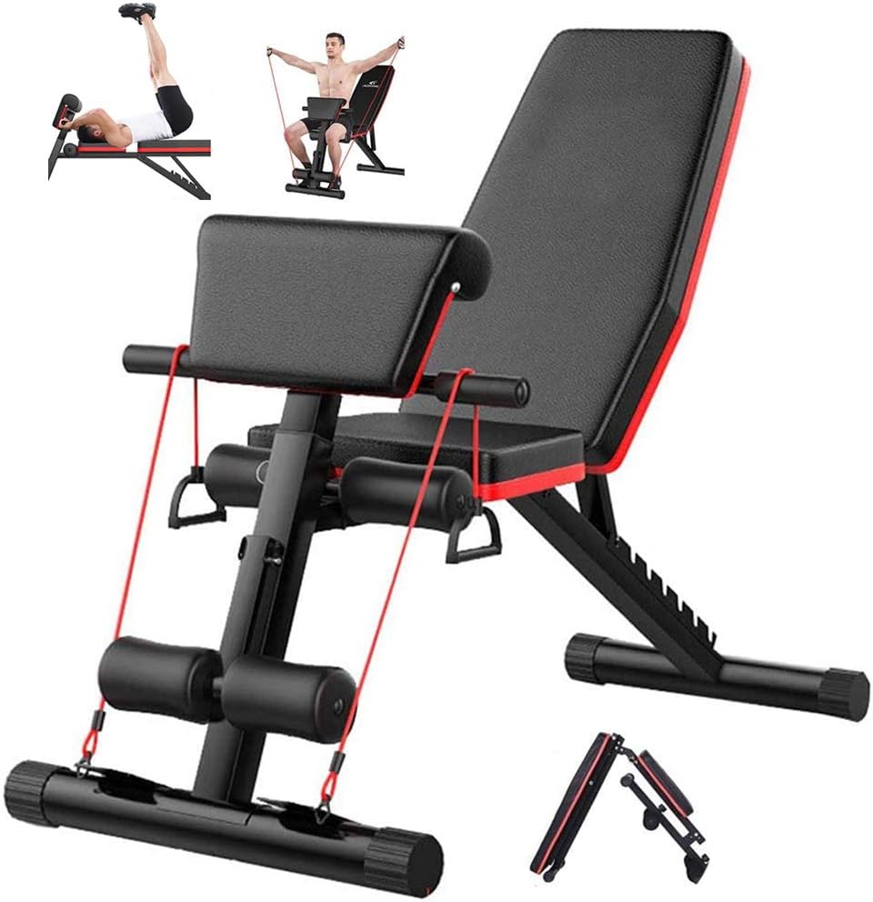 jdiw Banco de Pesas Ajustable Gimnasio en casa Plegable Silla Romana ...