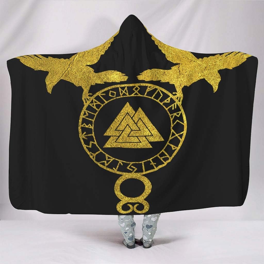 Universal Viking Crow Rune Hooded Blanket Lightweight Wrap Robe for ...